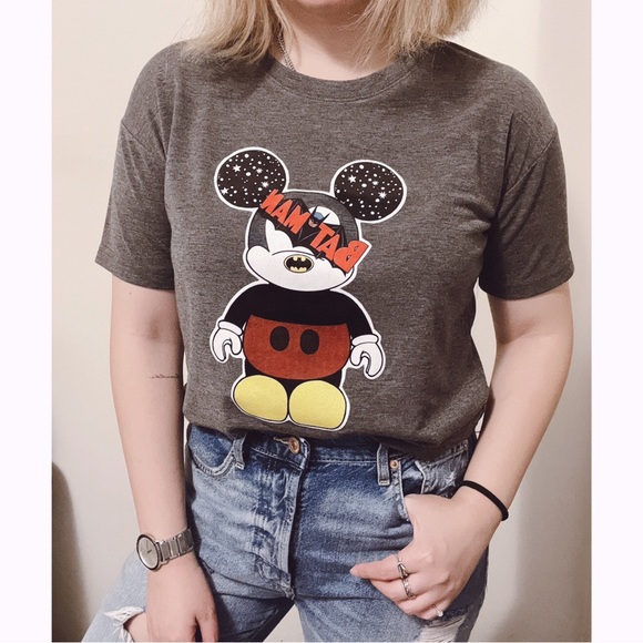 Tops | Boxy Mickey Mouse X Batman Dark Gray Graphic Tee Tshirt | Poshmark